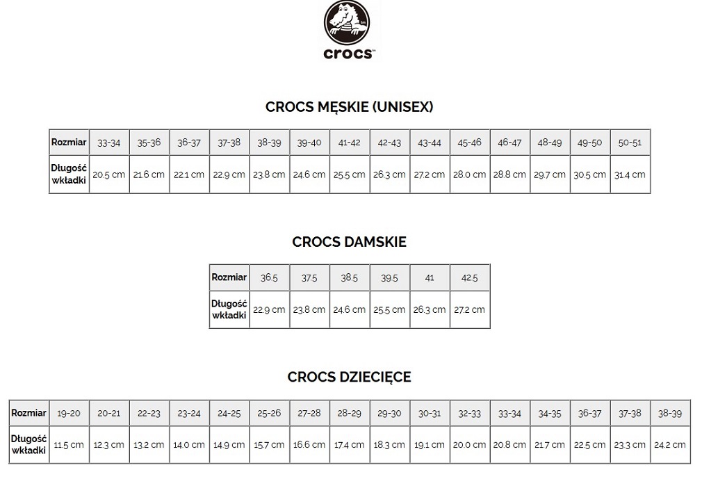 Tabela Rozmiarów Crocs - Sport-Club.pl